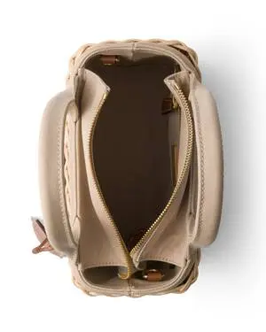 Prada Wicker And Canvas Tote Bag - Tan