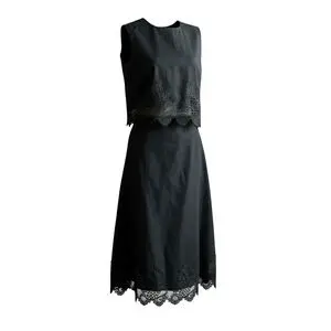 IZABELA MANDOIU Linen Blouse And Skirt Set With Lace Embroidery - Black