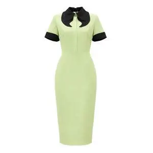 JULIA ALLERT Fitted Midi Dress With Contrast Collar And Cuffs - Green