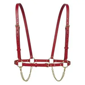 HAUTE CUIR Double Chain Leather Harness - Red