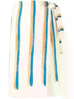 Marni Striped Virgin Wool Wrap Skirt - Neutrals