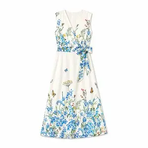 YUMI Butterfly Print Midi Wrap Dress