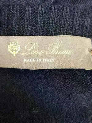 Loro Piana Navy Knitted Round Neck Long Sleeve Sweater - Blue