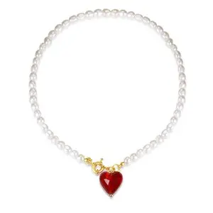 CLASSICHARMS Esmée Glaze Heart Pendant Pearl Necklace - Red
