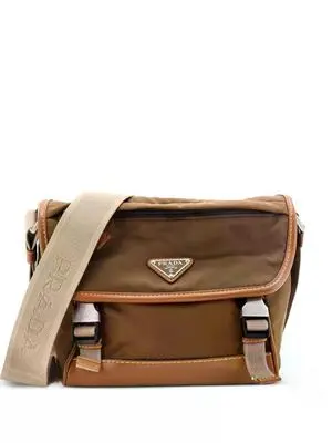 Prada Double Buckle Flap Messenger Bag Re-nylon With Nappa Leather Small Crossbody Bag - Brown