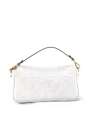 Fendi Baguette Nm Bag Zucca Embossed Leather Medium - White
