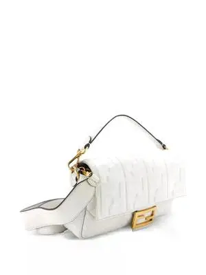 Fendi Baguette Nm Bag Zucca Embossed Leather Medium - White