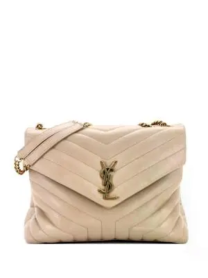 Saint Laurent Loulou Matelasse Chevron Leather Medium Shoulder Bag - Neutrals