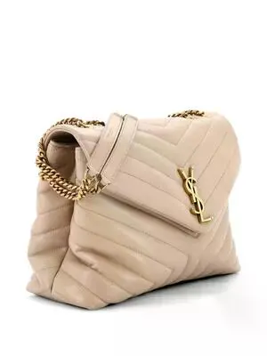 Saint Laurent Loulou Matelasse Chevron Leather Medium Shoulder Bag - Neutrals