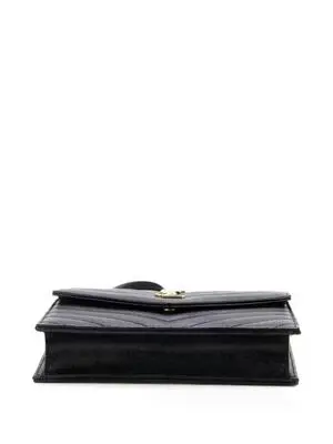 Saint Laurent Matelassé Chevron Leather Wallet On Chain - Black