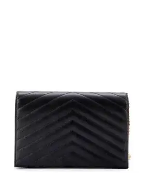 Saint Laurent Matelassé Chevron Leather Wallet On Chain - Black