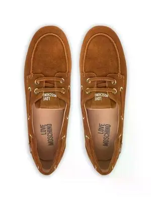 Moschino Suede Faux Lace-up Loafers - Brown