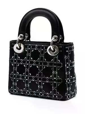 Dior 2018 Mini Satin Cannage Crystal Embellished Lady Satchel - Black