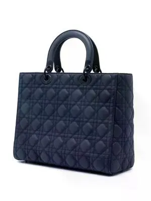 Dior 2019 Large Ultra Matte Calfskin Cannage Lady Satchel - Blue