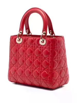 Dior 2015 Medium Lambskin Cannage Lady Satchel - Red