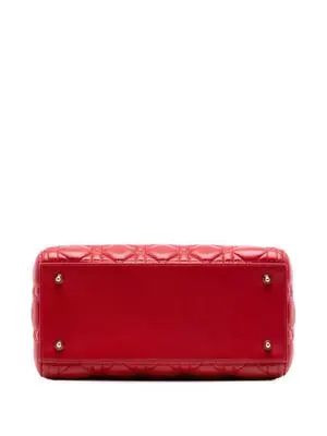 Dior 2015 Medium Lambskin Cannage Lady Satchel - Red