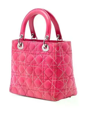 Dior 2011 Medium Lambskin Cannage Contrast Stitch Lady Satchel - Pink