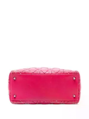 Dior 2011 Medium Lambskin Cannage Contrast Stitch Lady Satchel - Pink