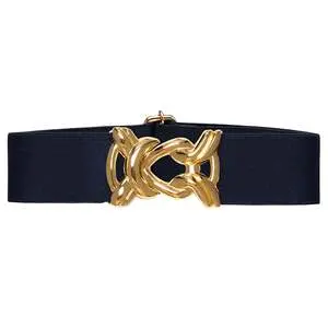 BELTBE Stretch Belt With Gold Knot Buckle - Blue
