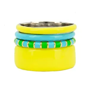 PINNOLE Stacked Enamel Rings With Gold Plating - Yellow/blue