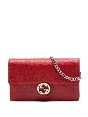 Gucci 2000-2015 Leather Interlocking G Dollar Wallet On Chain Crossbody Bag - Red