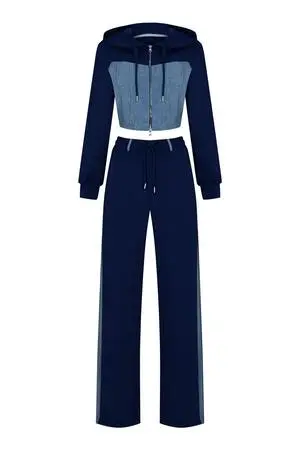 GOC DENIM Denim Detail Cotton Tracksuit Set