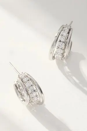 Melinda Maria Smooth Crystal Hoop Earrings Silver