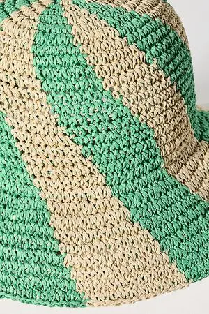 Anthropologie Swirl Stripe Woven Bucket Hat - Green