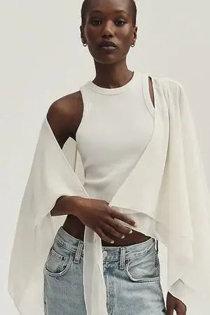 Anthropologie Sheer Layered Poncho - Cream