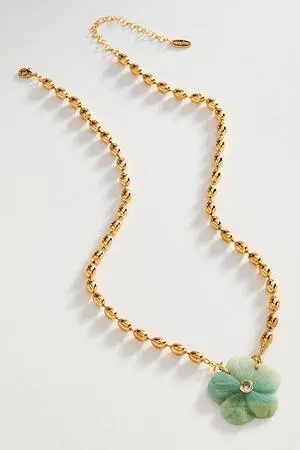 Anthropologie Clear Shell Pendant Necklace - Mint
