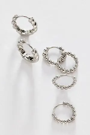 Anthropologie Textured Hoop Earring Set - Silver