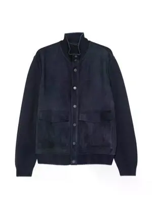 Canali Suede Panel Bomber Jacket - Blue