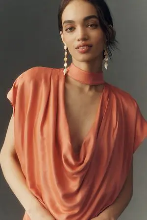 Bhldn Plunge Cowl-neck Satin Maxi Dress