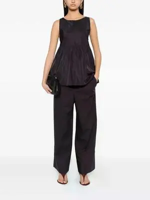 SUSANNE BOMMER Sleeveless Peplum Top With Ribbon Tie - Black
