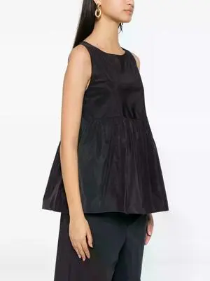 SUSANNE BOMMER Sleeveless Peplum Top With Ribbon Tie - Black