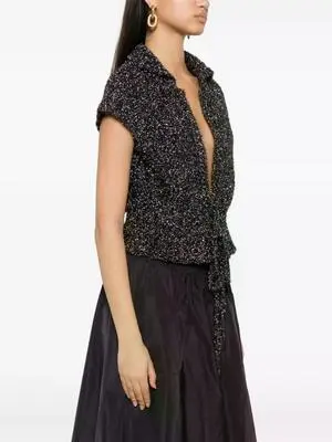 SUSANNE BOMMER Metallic-effect Tie-fastening Top - Black