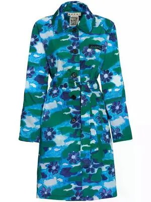 Marni Floral-print Hooded Coat - Blue