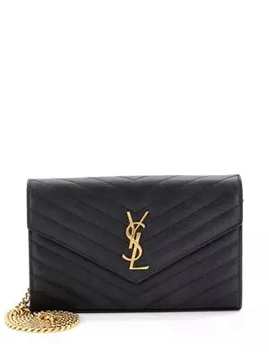 Saint Laurent Chevron Leather Wallet On Chain Bag - Black