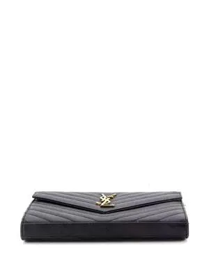 Saint Laurent Chevron Leather Wallet On Chain Bag - Black