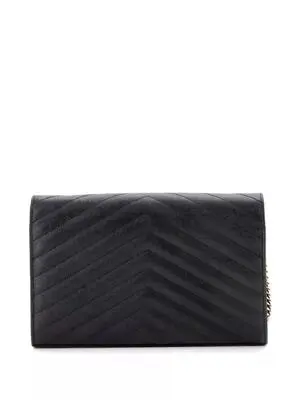Saint Laurent Chevron Leather Wallet On Chain Bag - Black