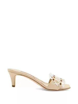 Manolo Blahnik Woven-detail Fringed Mules