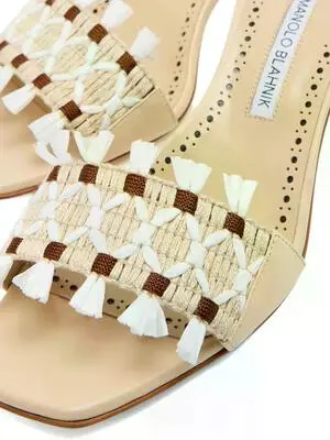 Manolo Blahnik Woven-detail Fringed Mules