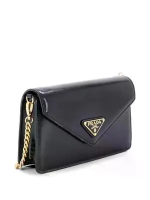 Prada Triangle Logo Envelope Chain Crossbody Bag - Black