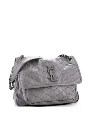 Saint Laurent Niki Chain Flap Bag Matelasse Chevron Leather Medium - Grey