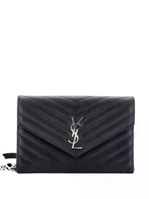 Saint Laurent Monogram Wallet On Chain Matelasse Chevron Leather - Black