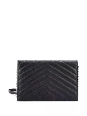 Saint Laurent Monogram Wallet On Chain Matelasse Chevron Leather - Black