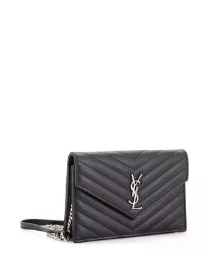 Saint Laurent Monogram Wallet On Chain Matelasse Chevron Leather - Black