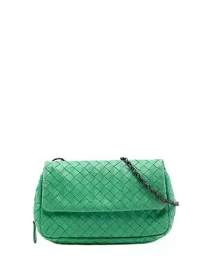 Bottega Veneta Mini Nappa Intrecciato Expandable Chain Flap Crossbody Bag - Green