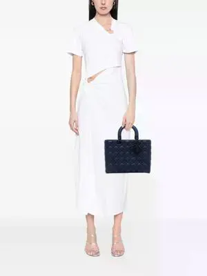 Dior 2019 Large Ultra Matte Calfskin Cannage Lady Satchel - Blue