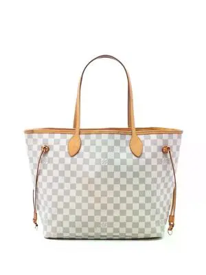 LOUIS VUITTON Damier Azur Neverfull Mm Tote Bag - White